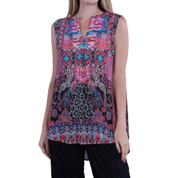 SHANA APPAREL | Tops | New Shana Apparel Floral Split Neck Tank Blouse ...
